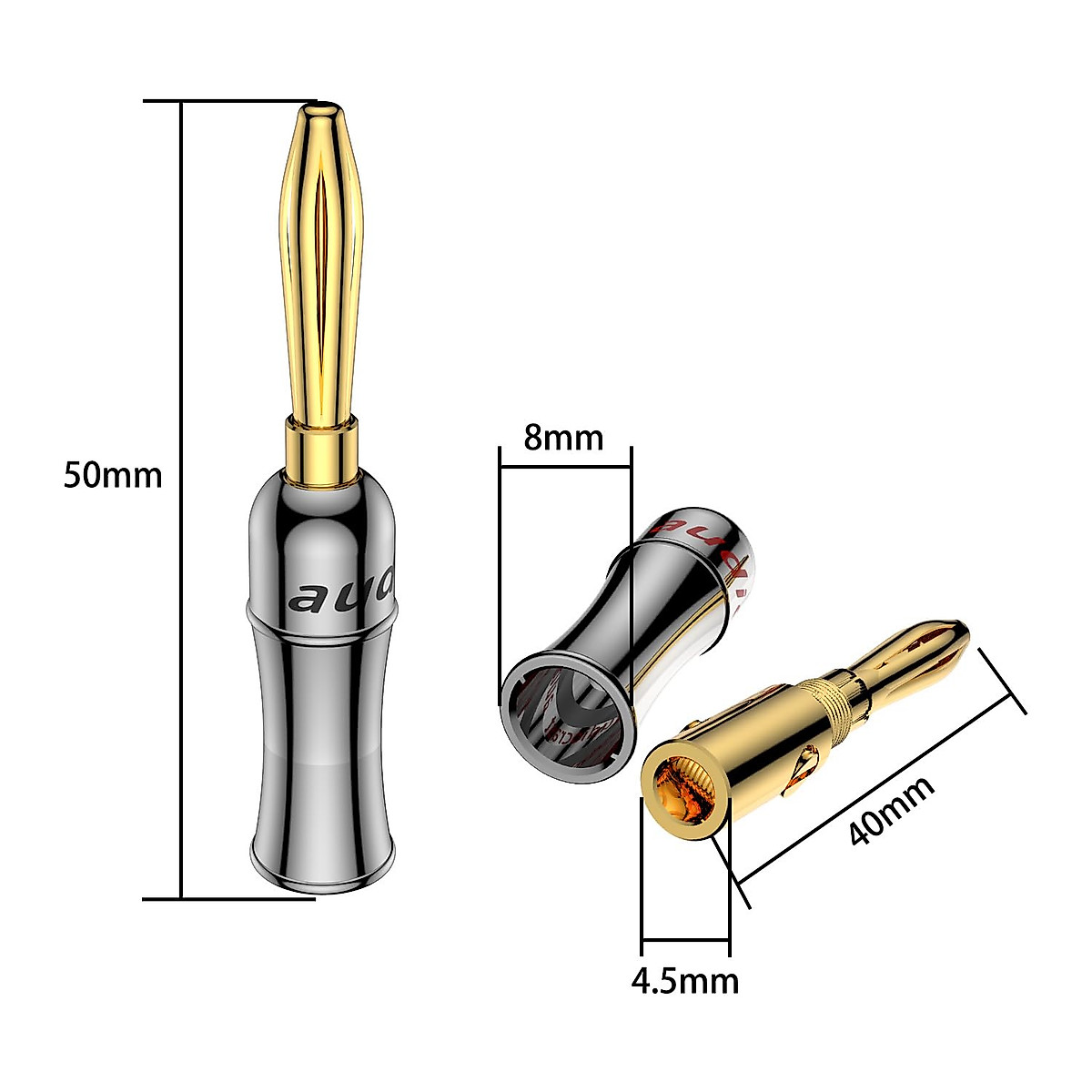 Viborg Audiocrast HiFi Speaker Banana Plugs Gold Dual Screws Locking Banana Connector Terminals 8 PCs (UST)