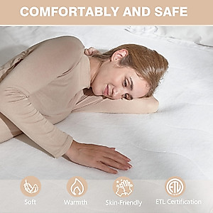 Heated Mattress Pad Queen Size - Coral Fleece Electric Mattress Warmer 80"x60" with 5 Heat Settings, 10Hrs Auto Shut Off Timer Heating Mattress Cover, ETL Certified, Machine Washable, White