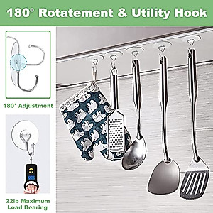 Large Adhesive Hooks 10 Pack, Waterproof 22lb Wall Hooks for Hanging Heavy Duty,Transparent Reusable Seamless Hooks Nail Free Sticky Hangers to use Inside Kitchen, Bathroom, Home and Office