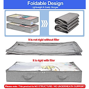 punemi 100L Under Bed Storage Containers, Extra Large Foldable Underbed Zipper Storage Bag For Blankets Clothes Comforters Organizer, Fabric Long Flat Storage Bins With Lids For College Dorm, 4 Pack