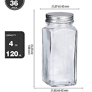 Glass Spice Jars, KAMOTA 36 PCS 4oz Empty Square Spice Bottles with Shaker Lids and Airtight Metal Caps - 662 Spice Labels Included.