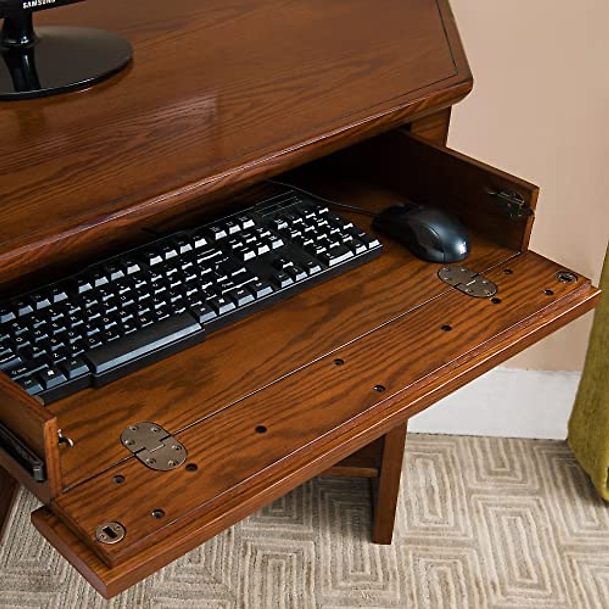 Leick Home Riley Holliday Computer Desk with Dropfront Keyboard Drawer, Medium, Distressed Rustic Autumn