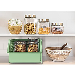 Skywin Plastic Stackable Storage Bins for Pantry - 2 Pack Stackable Bins For Organizing Food, Kitchen, and Bathroom Essentials (Multi)