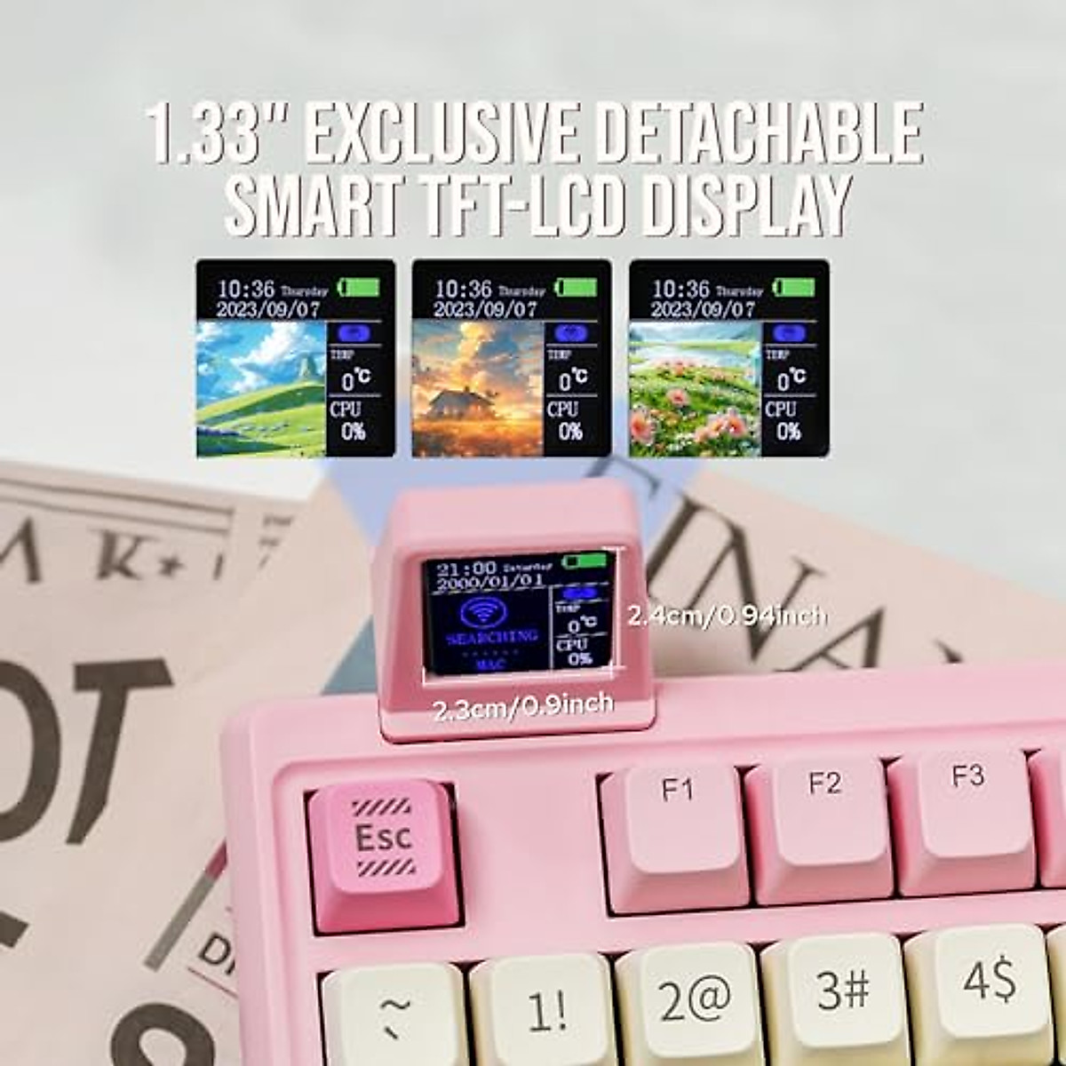 EPOMAKER RT100 97 Keys Gasket BT5.0/2.4G/USB-C Mechanical Keyboard with Customizable Display Screen, Knob, Hot Swappable Socket, 5000mAh Battery for Win/Mac(RT100 Pink, Sea Salt Silent Switch)