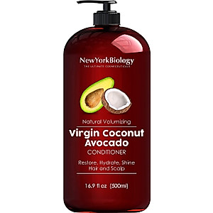 New York Biology Virgin Coconut and Avocado Oil Conditioner - Helps Restore Shine, Hair Gloss and Hydration to Dry Hair and Itchy Scalp – Safe for All Hair Types - 16.9 fl Oz