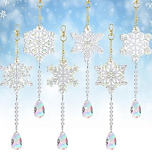 MJFUNTXY 6 Sets Christmas Snowflakes Diamond and Painting Ornaments 5D Winter Christmas Snowflakes Painting Kits Diamond Art Christmas Ornaments Winter Hanging Christmas Pendant DIY Wind Chime Decora