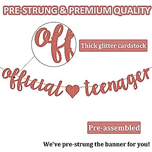 Official Teenager 13th Decorations Rose Gold - Official Teenager Banner Pre-Strung & Official Teenager Cake Topper & Circle Dots Garland & White Rose Gold Confetti Balloons for 13th Birthday Decor