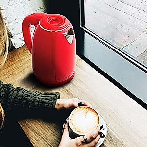 OVENTE Portable Electric Kettle Stainless Steel Instant Hot Water Boiler Heater 1.7 Liter 1100W Double Wall Insulated Fast Boiling with Automatic Shut Off for Coffee Tea & Cold Drinks, Red KD64R