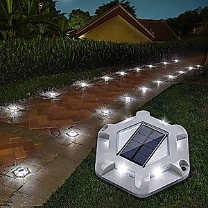 VOLISUN Solar Deck Lights Driveway Dock Lights, 12-Pack Waterproof 1200mAh Wireless Outdoor LED Aluminum Dock Lighting Warning Step Lights for Driveway Sidewalk Garden Pathway Yard(White)