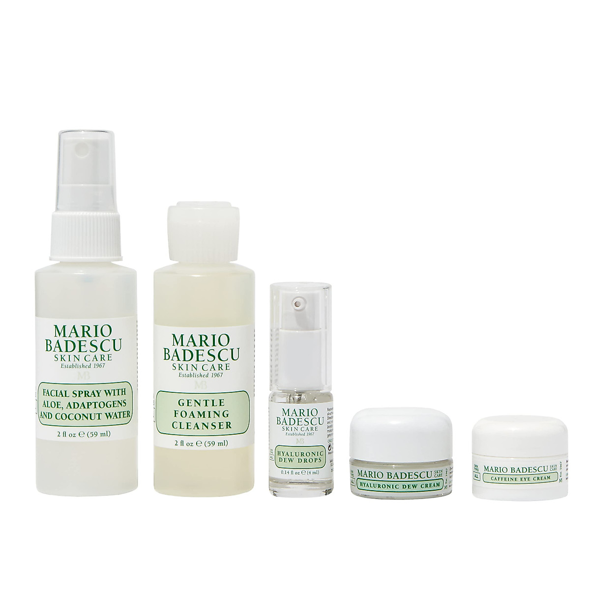 Mario Badescu Cleanse & Hydrate 5 Piece Kit, Skincare Gift Set With Coconut Facial Spray, Gentle Foaming Cleanser, Hyaluronic Dew Drops, Hyaluronic Dew Cream & Caffeine Eye Cream