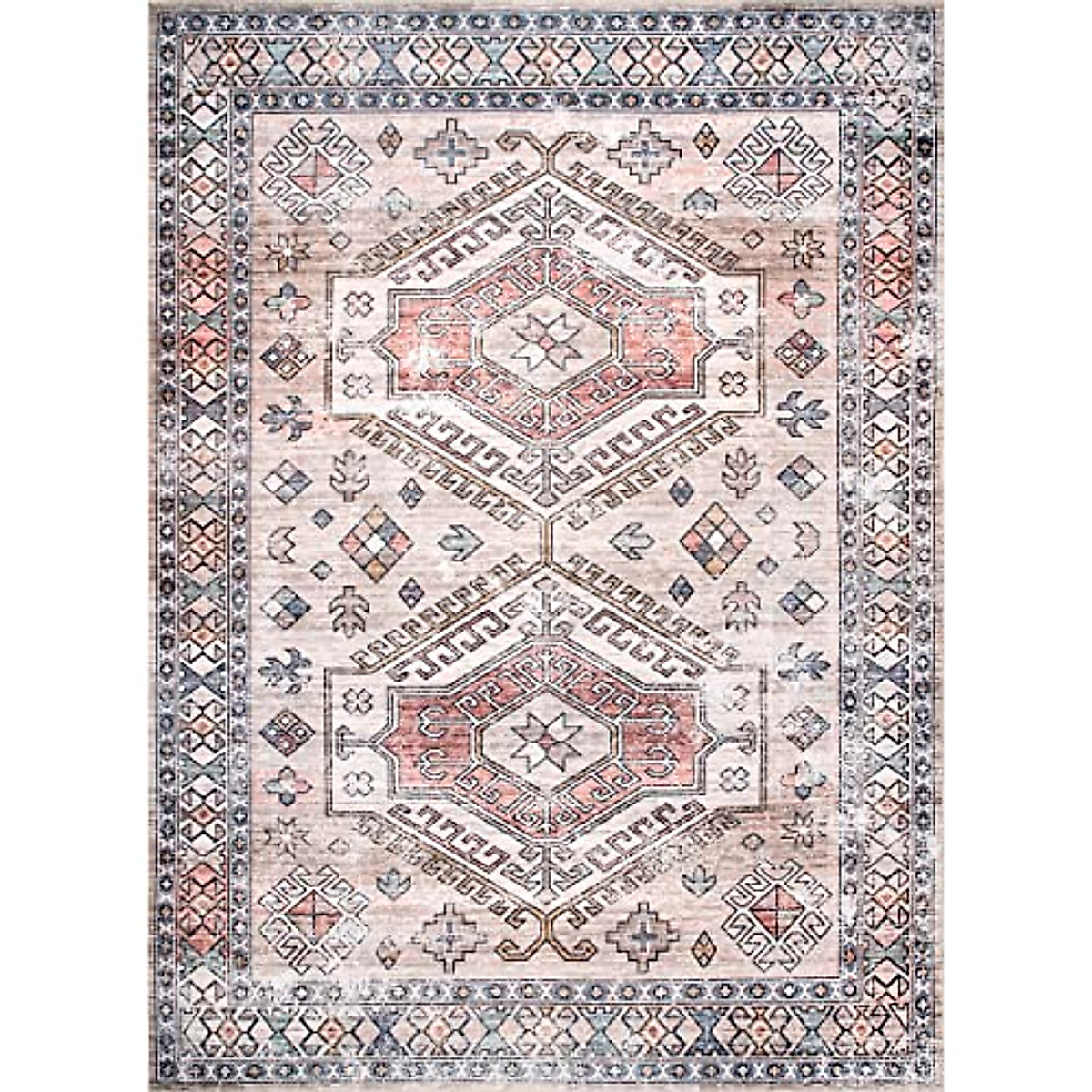nuLOOM Mae Tribal Motif Machine Washable Area Rug, 5' x 8', Peach