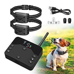 Wireless Dog Fence & Waterproof Dog Shock Collar,Portable Wire-Free Electric Fence Expandable Training Collar with Remote Upgraded Dog Boundary Container System For Small/Medium/Large Dogs,for2dogs