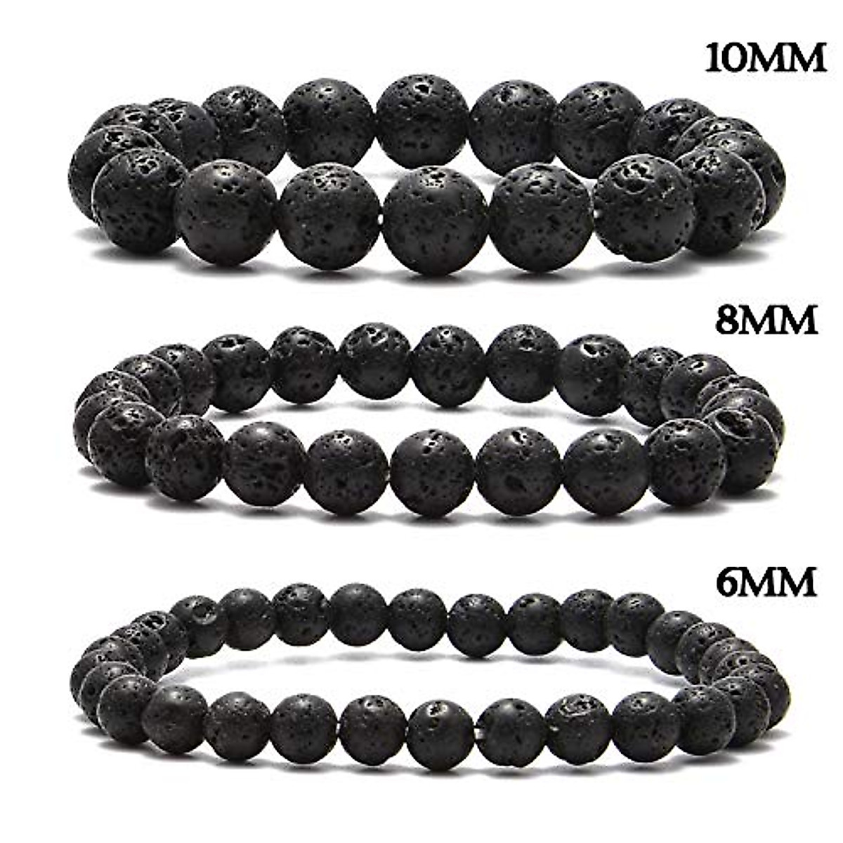 NCB Natural Stone Beads 100pcs 8mm Round Black Volcanic Lava Genuine Real Stone Beading Loose Gemstone DIY Charm Smooth Beads for Bracelet Necklace Jewelry Making (Black Volcanic Lava, 8mm 100Beads)