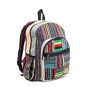 Large Hemp Backpack Bag - Multi Functional Pocket Knapsack Eco Friendly Unisex Hiking Casual Daypack Bag Durable Rucksack by Freakmandu