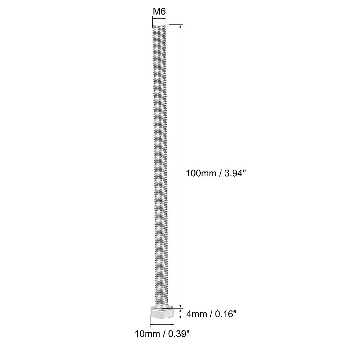 uxcell M6x100mm Hex Bolts 304 Stainless Steel Hexagon Screw Bolt 5pcs
