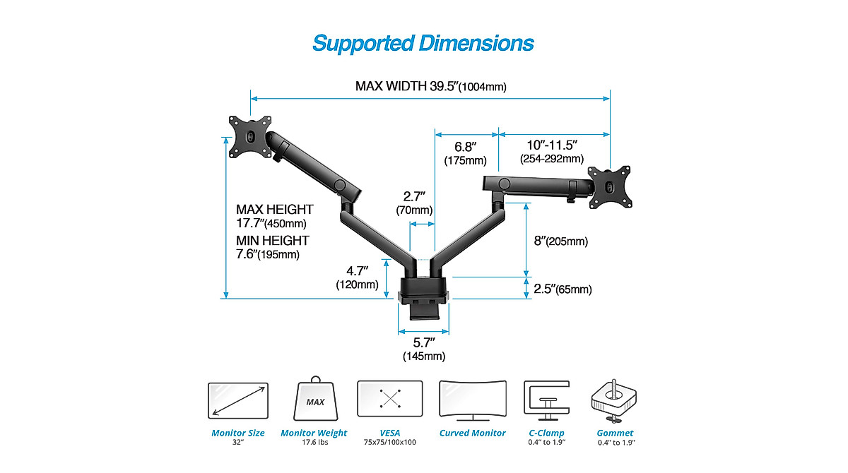 AVLT Laptop and Monitor Arm - Mount 15.6" Notebook and 32" Monitor on 2 ...