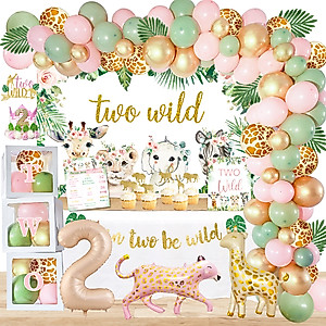 YSHMFEUX Two Wild Birthday Decorations Girl, Jungle Theme 2nd Birthday Party Supplies for Girls, Jungle Safari Animal 2nd Birthday Decorations for Girl, Second Birthday Decorations Girl