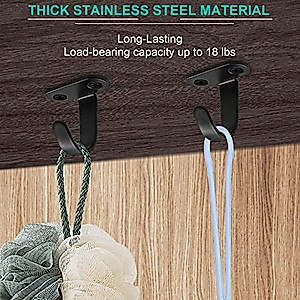 Auvotuis 12Pcs Screw Mount Ceiling Hooks Stainless Steel Under-Shelf Towel Hook Heavy Duty Coat Hook Hanger for Kitchen, Cupboard, Cabinet, Bathroom (Matte Black)