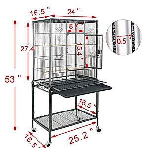 ZENY 53-Inch Parakeet Bird Cage, Wrought Iron Standing Large Parrot Parakeet Flight Birdcage with Rolling Stand, Pet Parrot Cage, Flight Cage for Cockatiels Parakeet Lovebird Canary Finch