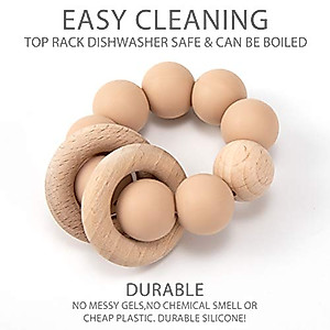 Silicone Baby Teether, Food Grade Silicone & Beech Baby Teething Toy, BPA Free (Sage)