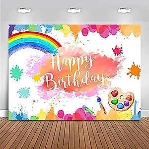 Mocsicka Painting Party Birthday Backdrop Art Paint Let's Paint Dress for a Mess Birthday Party Decorations Dress for a Mess Splatter Background Paint Party Cake Table Banner (7x5ft (82x60 inch))