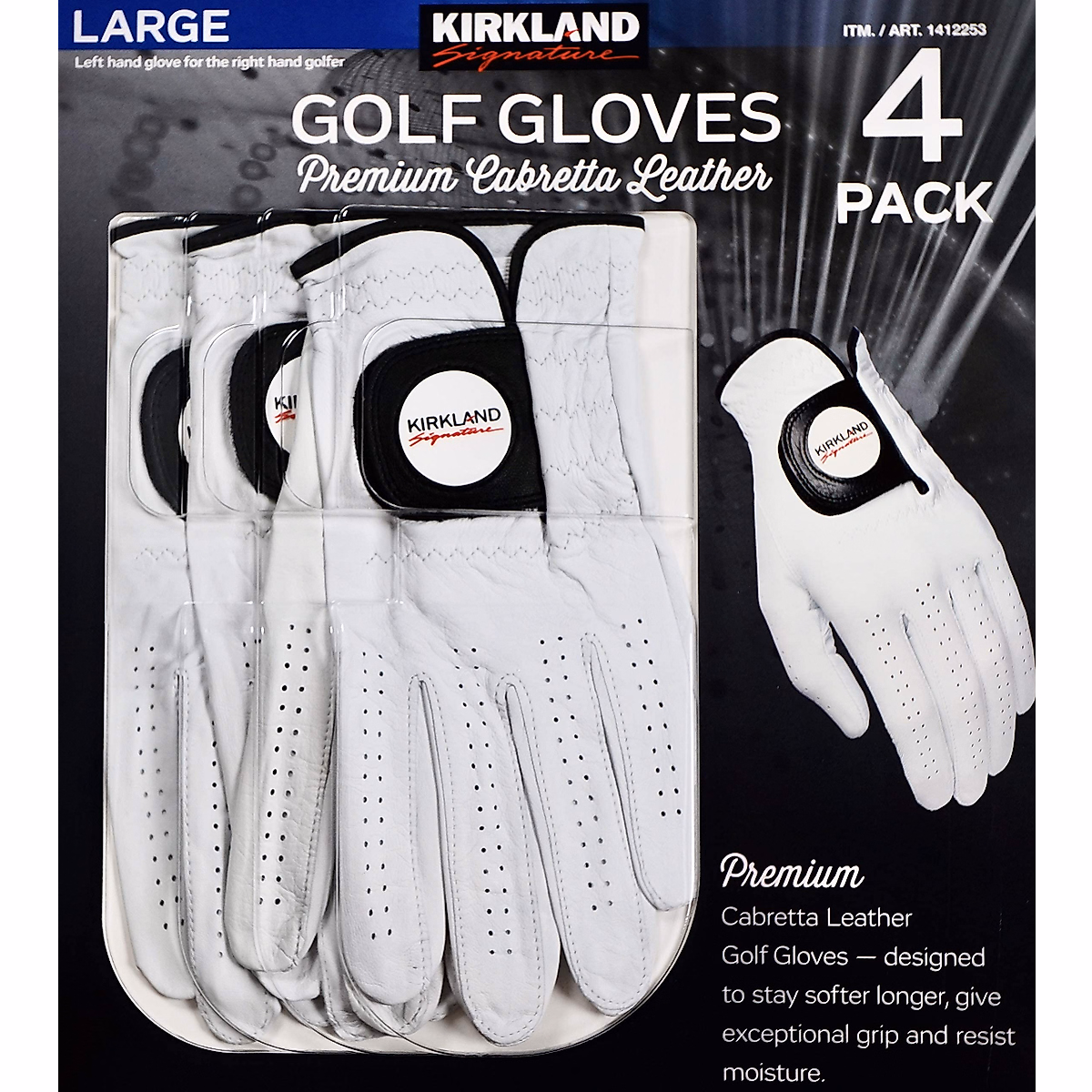 Kirkland Signature Golf Gloves Premium Cabretta Leather, Large (4 Count)