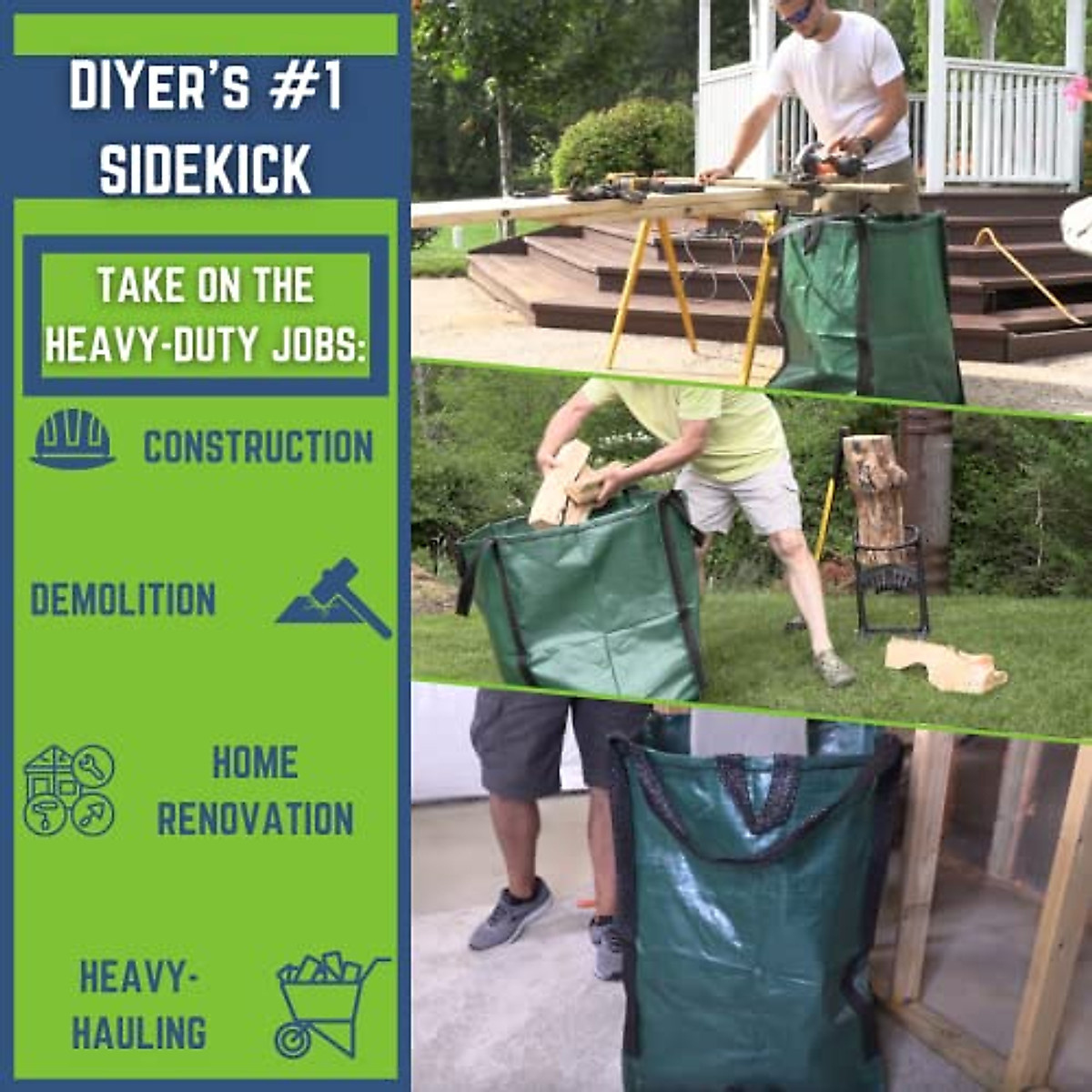 DURASACK Heavy Duty Home and Yard Waste Bag 48-Gallon Woven Polypropylene, Reusable Lawn and Leaf Garden Bag with Reinforced Carry Handles, Pop-Up Self-Standing Garbage Can, Gray