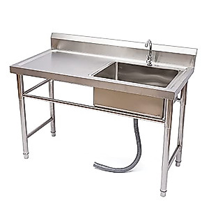 Xuthusman Stainless Steel Kitchen Prep Utility Sink w/Drainboard+Compartment Commercial Utility & Prep Sink Table w/Faucet