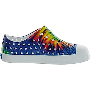 Native Shoes Kids Jefferson Print Sneakers for Toddlers - Flexible Eva Upper, Colorful Fun Prints Allover, and Round Closed Toe Shell White/Shell White/Neon Multi Tie-Dye 9 Toddler M