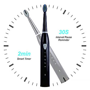 Rechargeable Electric Sonic Toothbrush for Adults 5 Modes Electric Toothbrush with 2 Mins Timer and 4 Brushheads, for Daily Tooth Whitening and Oral Care(Black)