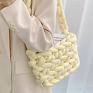 HYKYYDS Knit Handbag Space Style Wool Casual Soft Crossbody Shoulder Bag Ladies Woven Messenger Bag (White)