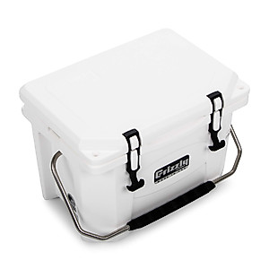 Grizzly 20 Cooler | 20 qt Ice Chest Durable Rotomolded Insulated | Made in USA | Warranty for Life | For Beach Boat Camping Fishing Hunting | G20 | White