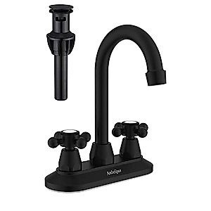 Anleijur Black Bathroom Faucet, Two Handle Bathroom Sink Faucet, 4 Inch Centerset Matte Black Bathroom Sink Faucet with Pop Up Drain, 360 Swivel Spout 2 or 3 Hole RV Bathroom