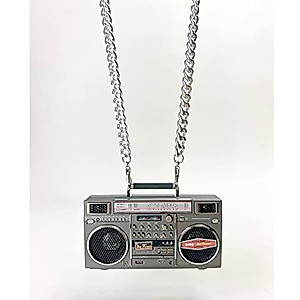 New Wave Toys M90 Micro Blaster Replica Boombox Portable Wireless Bluetooth Speaker with 40 Inch Silver Necklace Chain, Dual 6W Micro Speakers, 20 Hour Playtime