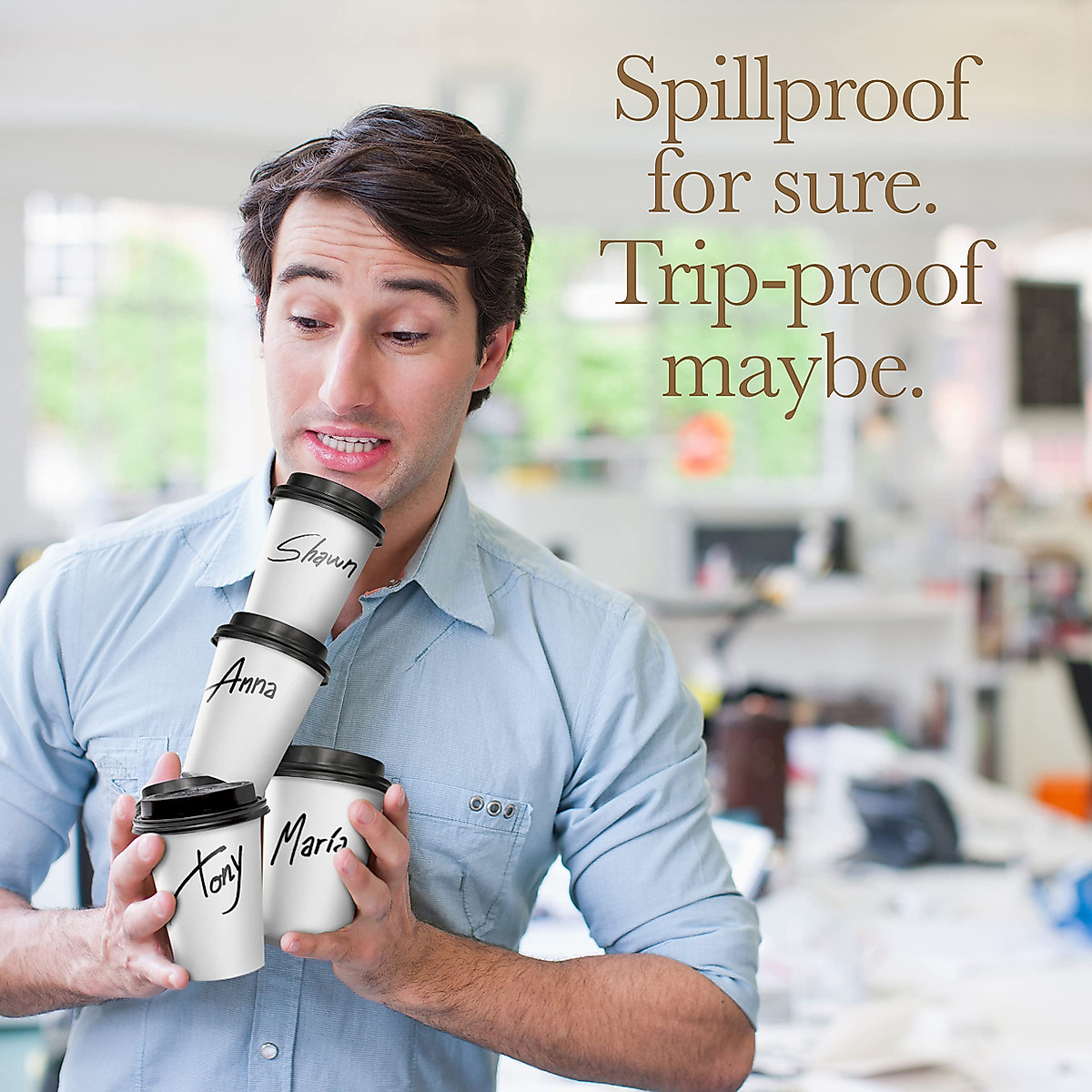 Disposable Coffee Cups with Lids 12 oz (100 Pack) - To Go Coffee Cups for Hot & Cold Drinks, Tea, Hot Chocolate, Water - Poly-Coated for No Condensation with Rolled Edge - Coffee Cup Bundle