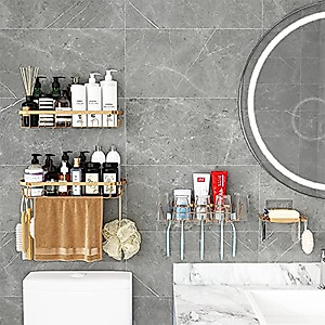4 Pack Shower Caddy, Shower Organizer with Soap Holder, Bathroom Organizer with Hooks, Shower Shelf Stainless Steel, Shower Rack Adhesive for Bathtub, Kitchen, Rose Gold