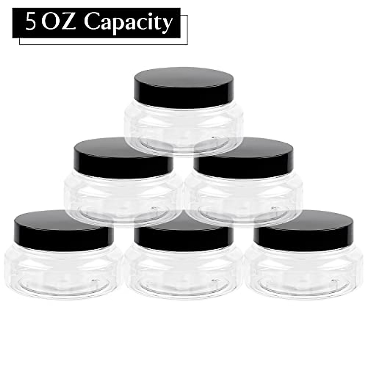 TUZAZO 5 Oz Plastic Container Tuscany Jars with Lids BPA Free, 12 Pack Empty Round Clear Cosmetic Containers Body Butter Jars for Lotion, Cream, Gel, Sugar Scrub