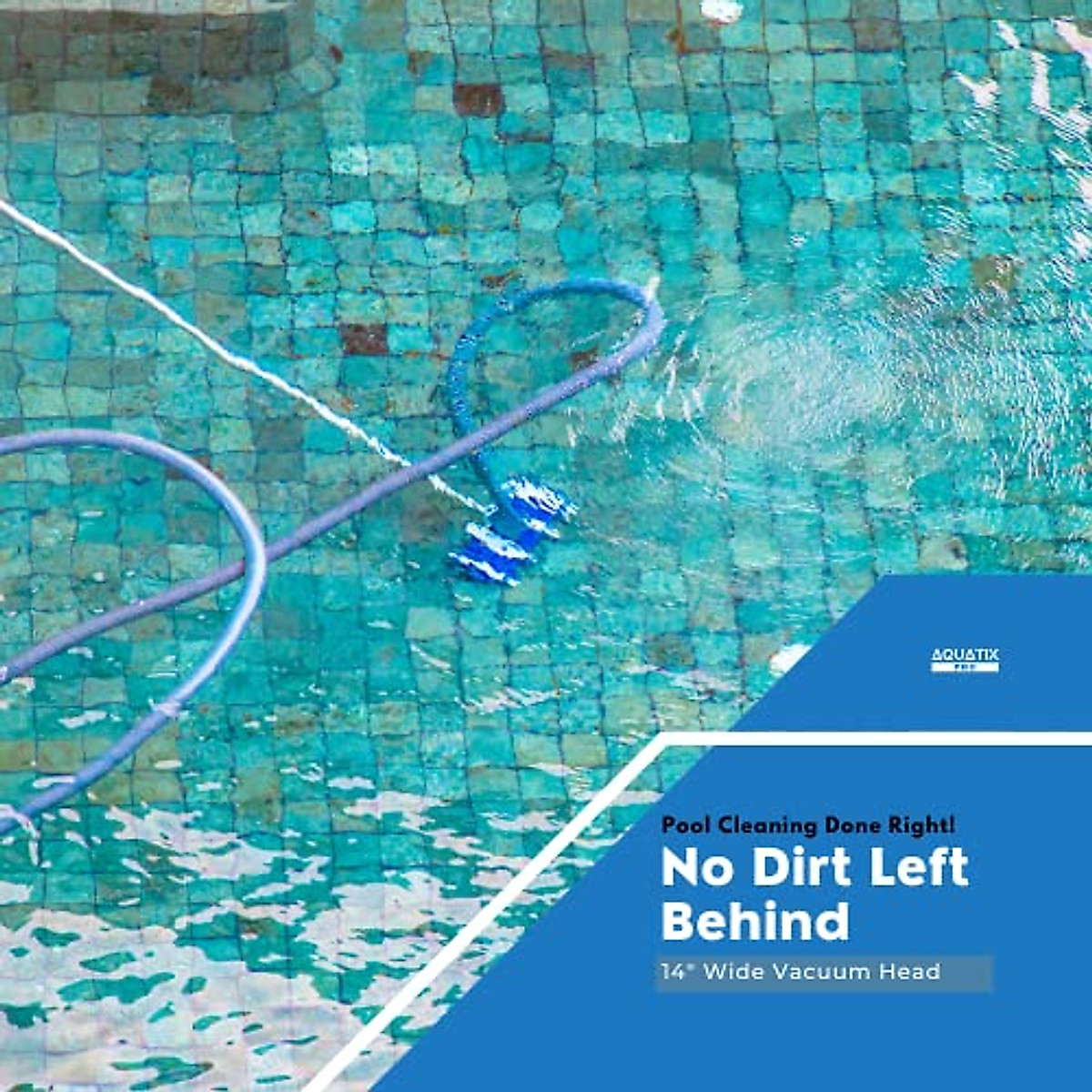 Aquatix Pro Pool Vacuum Head with Wheels, 14" Heavy Duty Model, Aluminum Handle, Flex Swimming Pool Vacuum Head with Swivel, Weighted Attachment for Concrete or Plaster Pool Cleaning