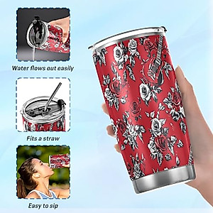 HXshaoye Red guitar rose Stainless Steel cup with straw Leak-proof Lid and Straw mug spill proof leak proof for Water, Iced Tea or Coffee portable insulated coffee tumbler termo para bebidas