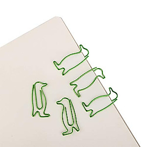 Hacoly Green Animal Penguin Shaped Paper Clips Bookmark Clips for Paper Clip Collectors or Zoo Animal Lovers Funny Office School Supplies Bookmarks 20 PCS per Box