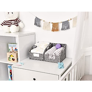 StorageWorks Storage Baskets, Rectangular Wicker Baskets with Built-in Handles, Decorative Storage Boxes