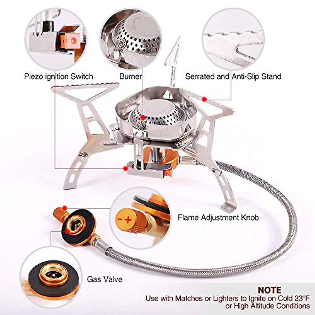 [2021 latest upgrade]Windproof Portable Camping Gas Stove,3500W With conversion adapter Folding Camping Stove with Pressure Ignition, Portable Stove, Suitable for Outdoor Backpacking/Hiking