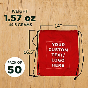 DISCOUNT PROMOS Custom Classic Polyester Drawstring Bags Set of 50, Personalized Bulk Pack - Bring Everywhere You Go, Great for Travelling, Gym and for Everyday Use - Red