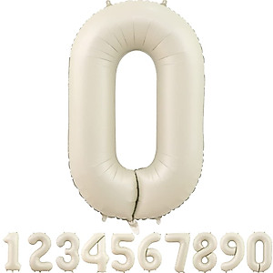 40 Inch Cream White Number 0 Balloons,Large Foil Helium Mylar Birthday Party Balloon 0-9 Matte Nude White Number (0) for Baby Shower Wedding Decorations
