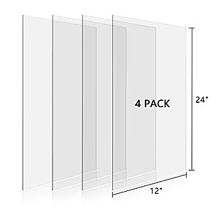 Ludery 4pack 12x24 Clear Acrylic Sheets 1/8 Thick, 12x24" Plexiglass Sheets 1/8 inch Thick - 3mm Cast Acrylic Plexiglass Sheet for Sign, Photo Frame, Craft, DIY Display Projects