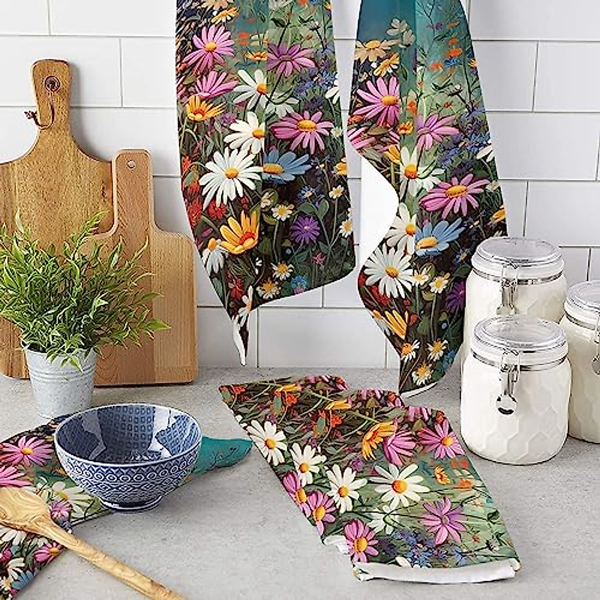 Big buy store Kitchen Towels Set of 2 Flower Blossom Dish Towels and Dishcloths Sets Decorative Tea Towel Butterfly Floral Absorbent Hand Towels for Kitchen Drying Bathroom Decor Gift 18x28 Inch