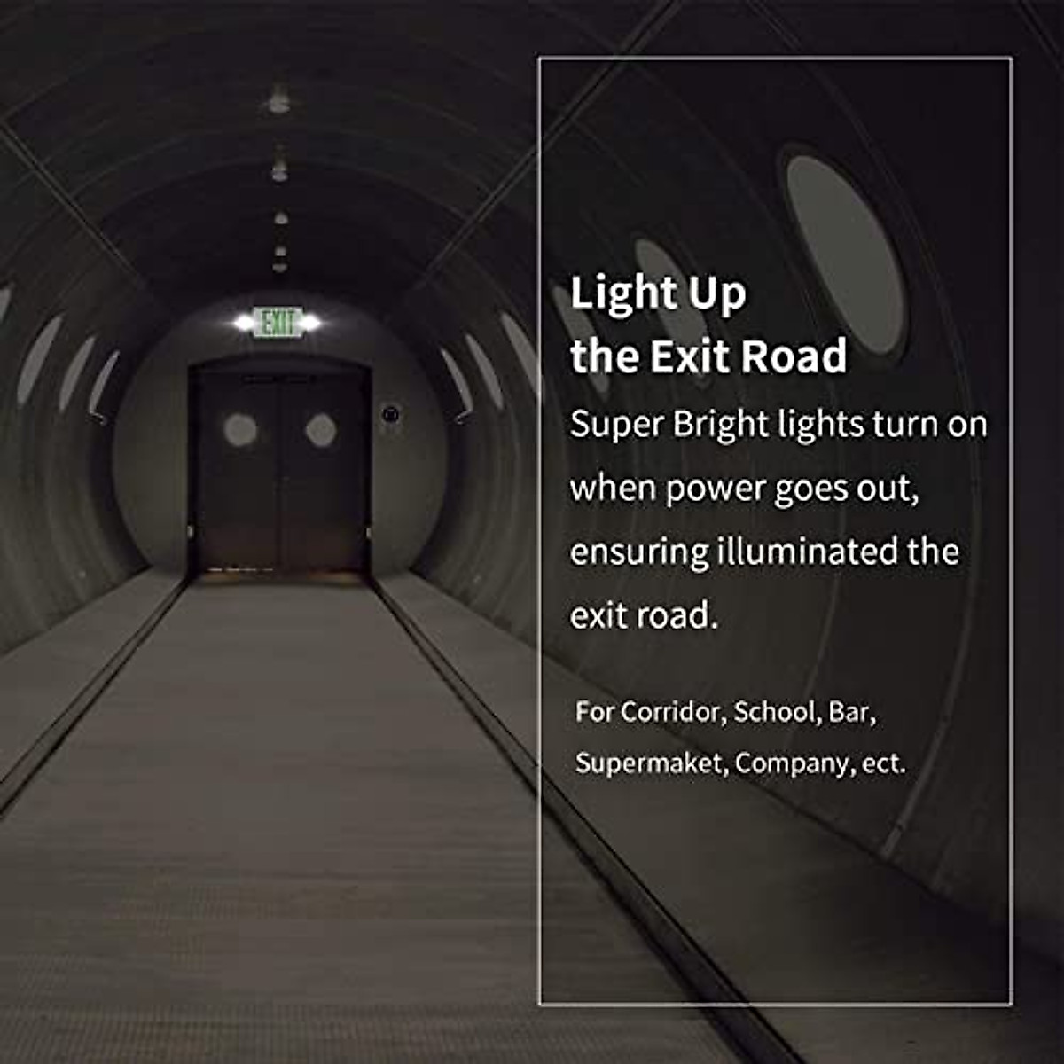 Green LED Exit Sign Emergency Lights with 2 Adjustable Head Lights, Green Letter Emergency Exit Light With Battery backup For Restaurant, Commercial, Family Emergency, UL-Listed 120-277V