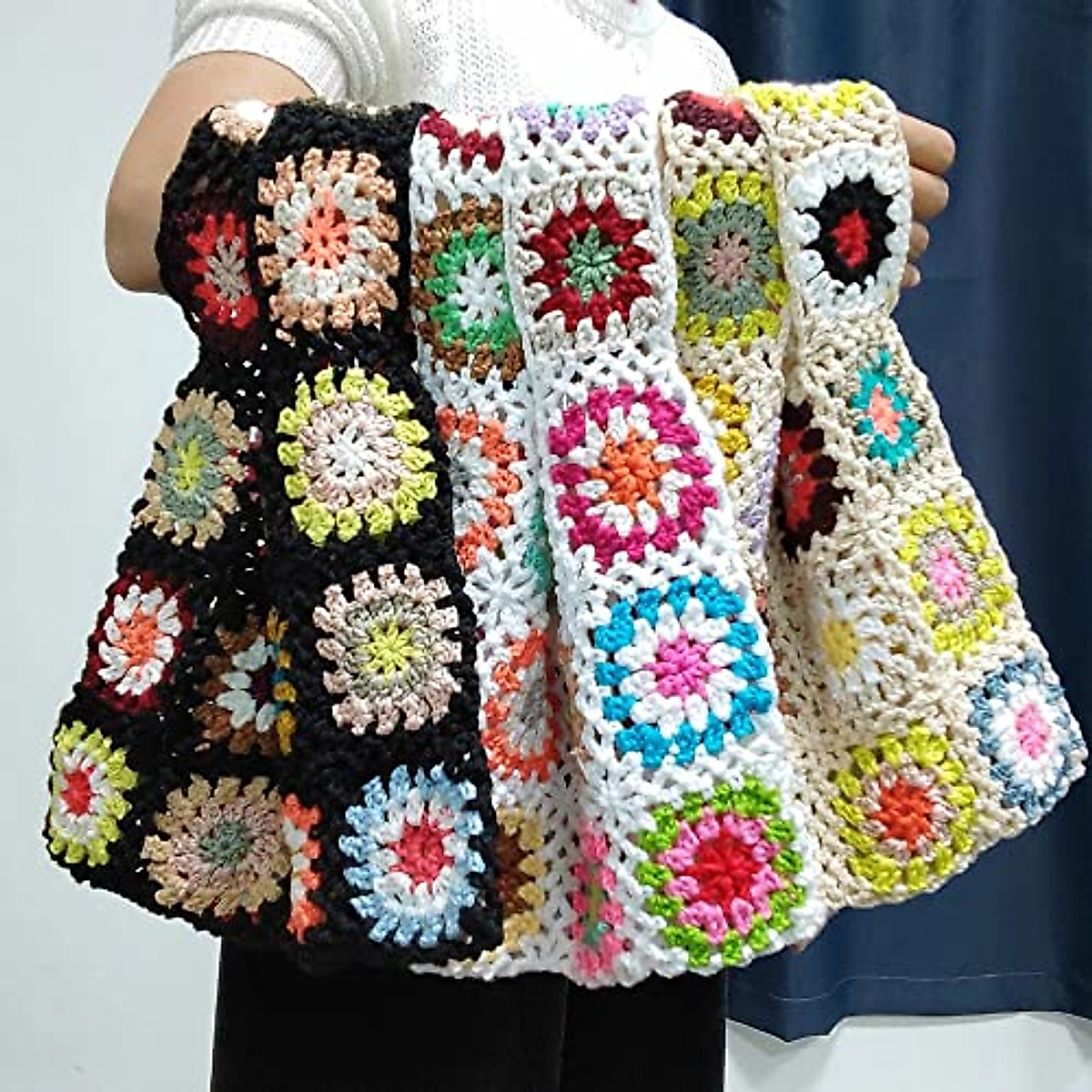 WYKDD Flower Crochet Wrist Bags for Women Handbags Women's Shoulder Bags Handmade Hollow Waistlets Purses Small Tote (Color : Black, Size : 1)