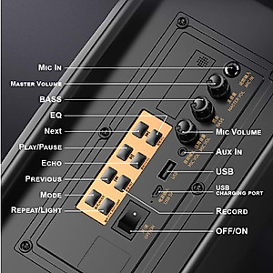 Small Bluetooth PA Speaker System with Wireless Microphone | 8 Inch Portable Outdoor Karaoke Machine | Fun Wireless Speaker for Party | EARISE V30