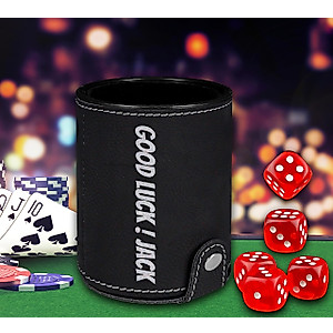 Personalized Set of Dice Cup with Storage Compartment Customized PU Leather Dice Cup with 5 Red Dice Custom Gift (Rustic/Gold)